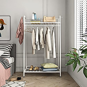 Metal Clothing Rack Modern Clothes Rack with 2- tier Shelf Clothes Display Racks for Bedroom, Boutique, Cloth Store Metal Pipe Hanging Rack-white