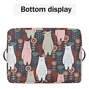 Buvan Fabric Storage Bins Cute Polar Bear Small Shelf Basket With Handles Decorative Cubes Box Organizer Containers for Shelves Home Office Decor