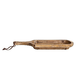 Creative Co-Op Boho Wood Serving Tray with Handle and Leather Tie, Natural