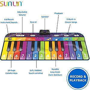 SUNLIN 6 ft. Floor Piano Mat for Kids & Toddlers, Giant Piano Mat, 24 Keys, 10 Built in Songs, 8 Instrument Sounds, Record & Playback, Song Booklet, Musical Toy Gift for Boys & Girls Age 3 4 5 6 7 8 9