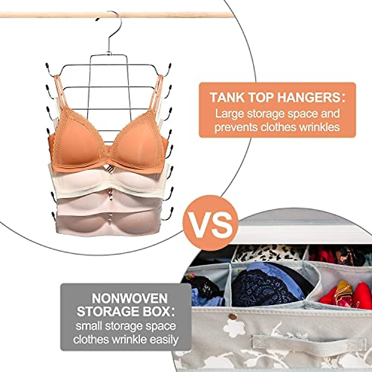 Bra Organizer, 2 Pack Tank Top Hanger for Closet Swivel Hook Foldable Design PODATOL Space Saving Hanger 'Metal Bra Holder Hanging Storage