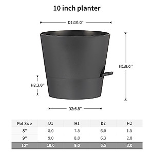 FaithLand 2-Pack 10 Inch Planter Pots for Indoor Outdoor Plants, Self Watering Flower Pots with Deep Reservoir, Black …