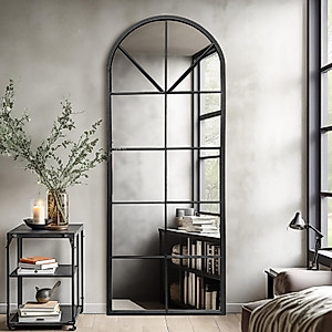 Dewfig Arched Wall Full Length Mirror 22"x65", Black Arched Window Mirror, Vanity Mirror for Bathroom, Bedroom, Entryway, Wall Mirror Full Length with Metal Frame, Arch Top Wall Mirror, Black
