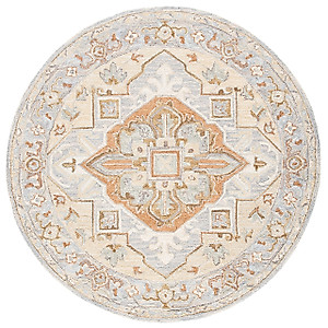 SAFAVIEH Heritage Collection Area Rug - 10' Round, Beige & Grey, Handmade Traditional Oriental Wool, Ideal for High Traffic Areas in Living Room, Bedroom (HG920B)