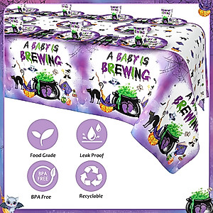 AIBIIN 194pcs Halloween Baby Shower Decorations Halloween A Baby is Brewing Baby Shower Party Plates, Cup, Napkin, Tablecloth, Tableware, Halloween Party Supplies Plates Serve 24 Guests