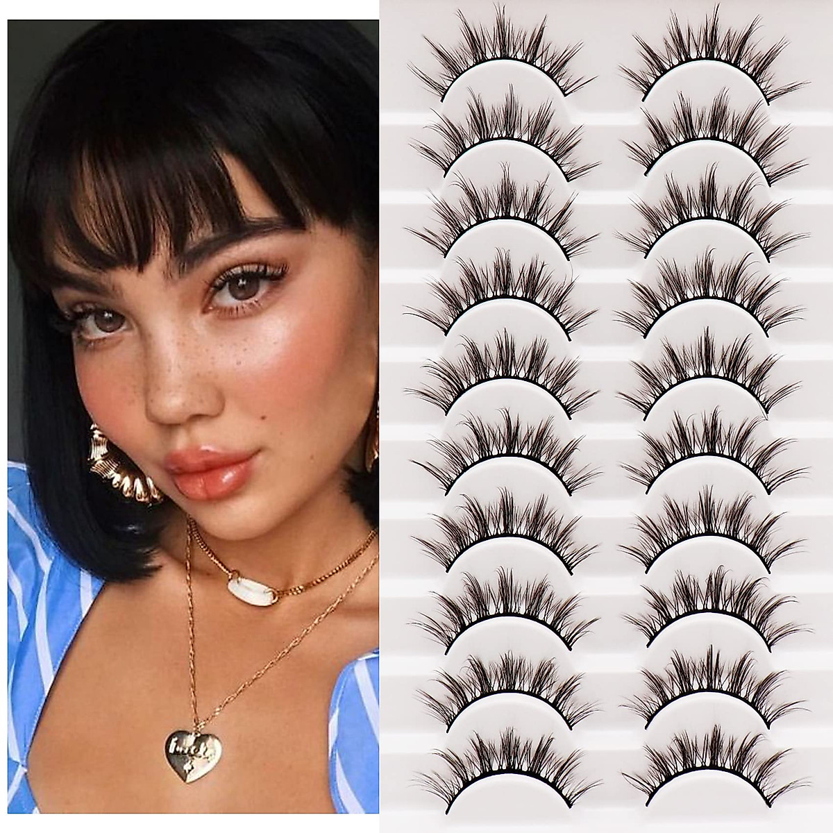 Manga Lashes, Anime Lashes Natural Look Wispy Soft Lashes Look Like Clusters 10 Pairs Pack