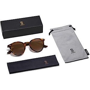 SOJOS Retro Round Polarized Sunglasses for Women Men Classic Vintage Sunnies SJ2069, Amber Tortoise/Brown