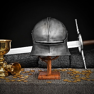 Mythorjan Wooden Helmet Stand Display Decor Stand For – Spartan, Templar, Motorcycle, Caps, Hat Decorative Desktop Hanger Rack LARP Helmet Stand,16 Inch - Black