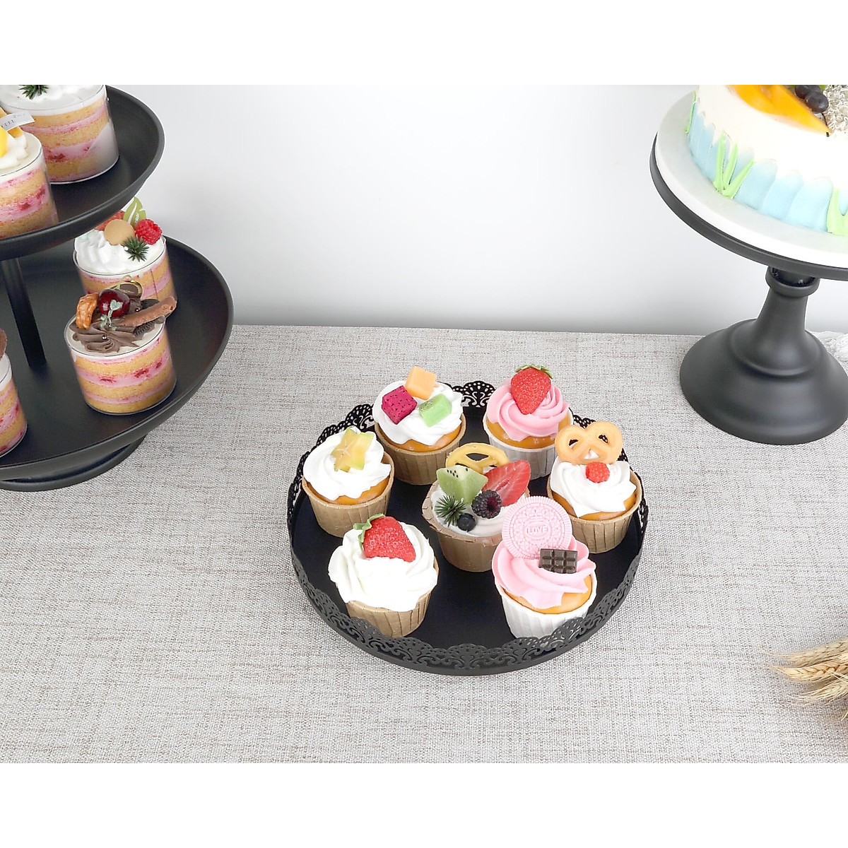 6 Pcs Metal Cake Stand Sets for Dessert Table, Cake Pop Stand Set & Dessert Table Trays & Tiered Cupcake Holder Perfect Display for Wedding, Party, Birthday, Baby Shower, Decorations (Matte Black)