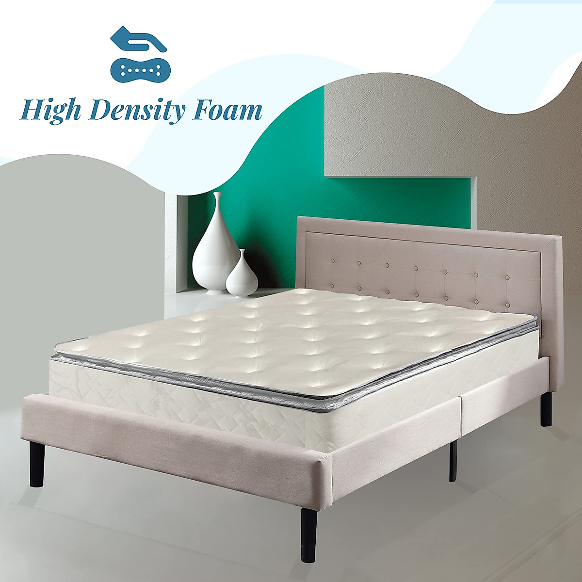 Greaton 1-inch Pillow Top Medium Firm Foam Mattress with 357 Coil Count, Premium Double Sided Mattresses with 12-inch Height, Fully Assembled Bedding, White, Full XL