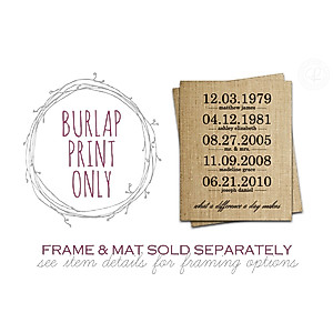 Personalized Gifts for Women, Wedding, Anniversary, Engagement, or Birthday Gift: What a Difference a Day Makes Burlap Print (UP TO 20 NAMES & DATES!)