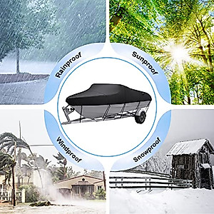 Vigorvan Heavy Duty 600D Marine Grade Boat Cover, 20'-22' Trailerable Waterproof Boat Covers, Anti-UV & Windproof Boat Cover Fits V-Hull, Tri-Hull, Fishing Boat, Runabout, Bass Boat, Ski Boat, Black