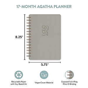 Orange Circle Studio Agatha 2024 Weekly Planner, Spiral Notebook, Weekly & Monthly Calendar Views, To Do List Notepad, Appointment, Budget & Goal Tracker, 17-Month Agenda for School/Work, Greige