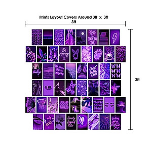 WOONKIT Purple Wall Collage Kit Aesthetic Pictures, Wall Decor for Bedroom Aesthetic, Photo Wall Collage, Room Decor for Teen Girls, Purple Wall Decor, Collage Kit, Trendy Teen, 50PCS 4x6 INCH