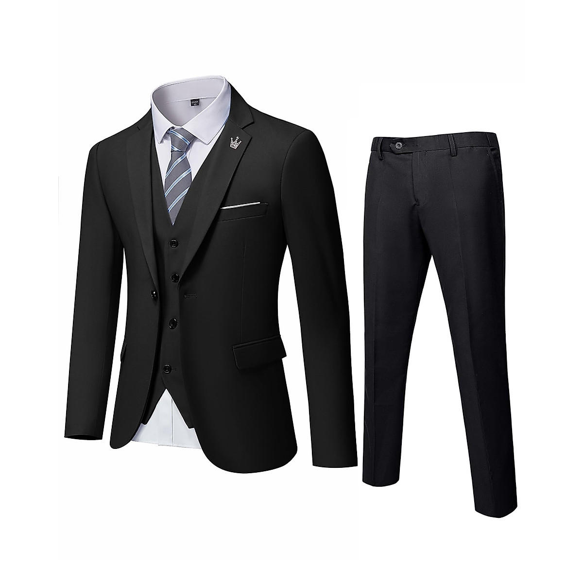 MrSure Men’s 3 Piece Suit Blazer, Slim Fit Tux with One Button, Jacket Vest Pants & Tie Set for Party, Wedding and Business Black