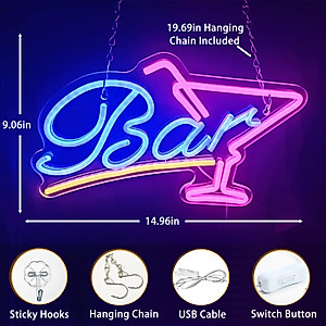 Pedaiah Bar Neon Sign - Acrylic LED Bar Sign with Hanging Chain, USB Powered, 14.96x9.06 inches, Bar Decor for Home, Bistro, Party, Club, Wall Decor