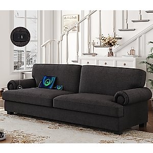 HIFIT 85in Sofa, Comfy Sofa Couch with 3 Extra Deep Seats and 2 USB Charging Ports, Modern Sofa Couches for Living Room, Wide Rolled Arms, Grey 34" D x 85" W x 35" H