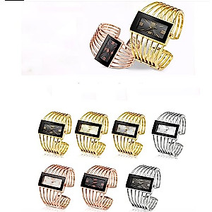 SENRUD Fashion Cuff Bracelet Watches for Women Luxury Rectangular Dial Analog Quartz Wrist Watch Gifts for Ladies (Gold Black)
