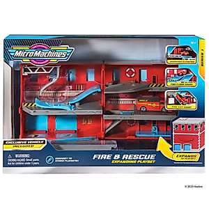 Micro Machines Core Playset, Fire and Rescue - Expandable and Connectable to Other MM Sets, Includes One Exclusive Vehicle - Collect Them All