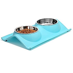 UPSKY Double Dog Cat Bowls Premium Stainless Steel Pet Bowls No-Spill Resin Station, Food Water Feeder Cats Small Dogs.