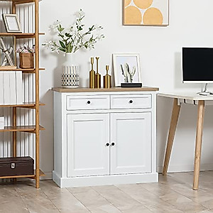 HOMCOM Sideboard Buffet Cabinet, Kitchen Cabinet, Coffee Bar Cabinet with 2 Drawers and Double Door Cupboard for Living Room, Entryway, White