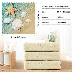 SUABO Seashell Starfish Kitchen Dishcloths, 6 Pack Dish Towels Quick Drying Tea Towels Absorbent Cleaning Towels Tableware Towel for Kitchen Bathroom