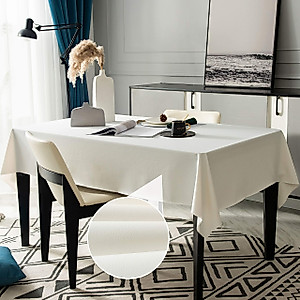 Hosonson 100% Waterproof Vinyl PU Square Heavy Duty Table Cloth with Smooth Surface - Soft Hand-Feeling Decoration Tablecloth - Reusable Wipable Oilproof Table Cover for Kitchen (54x54 Inch, White)