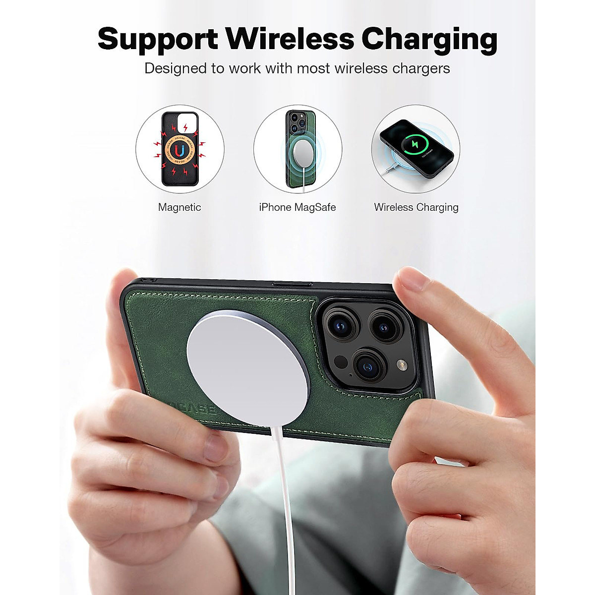 OCASE for iPhone 15 Pro Max Case Detachable Wallet Case with Card Holder, [2 in 1] PU Leather Flip Folio Case with RFID Blocking Stand Shockproof Phone Cover 6.7 Inch, Blackish Green