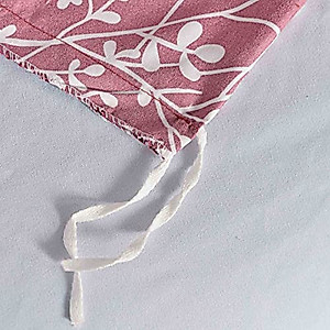 NANKO Burgundy Red Queen Duvet Cover Set White Floral Tree Branch Pattern Christmas 3pc Size 90x90 Microfiber Comforter Quilt Bedding Cover with Zip Ties - Modern Farmhouse for Men and Women Teen Girl