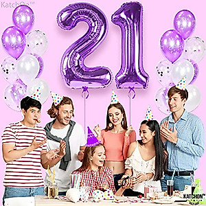 KatchOn, Giant Purple 21 Balloon Number - 40 Inch | 21 Year Old Balloon | Purple Number 21 Balloon, 21st Birthday Decorations for Women | 21 Birthday Balloon, 21st Birthday Party | 21st Anniversary