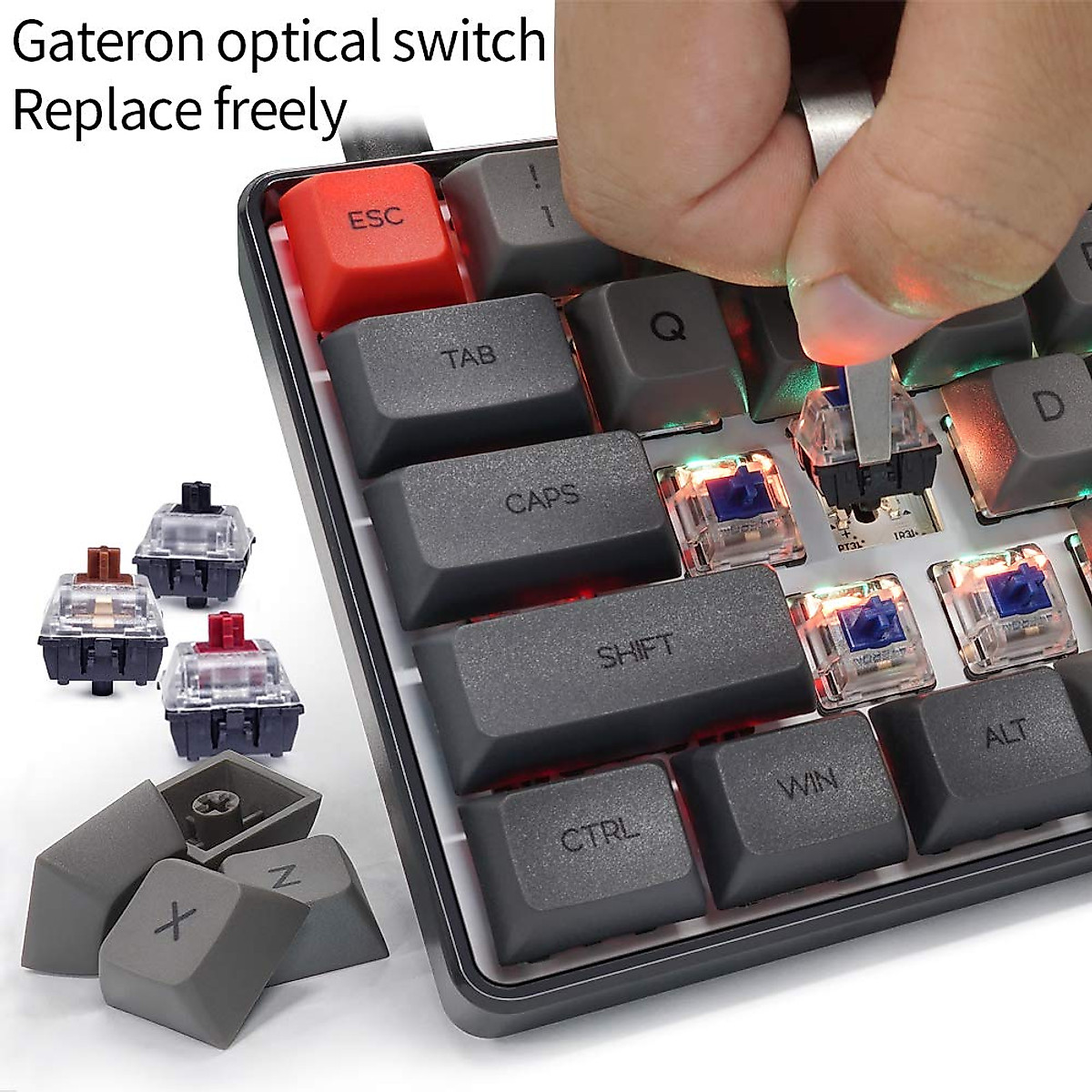 YUNZII SK61 Black Hotswap Mechanical Gaming Keyboard with Optical Switch, RGB, Programmable Customizable Keyboard (Gateron Red Switch, Black 61 Keys)