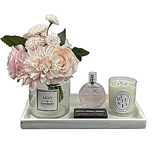 Bathroom Tray,Goporcelain Marble Tray for Bathroom Counter Decor Ceramic Perfume Organizer Vanity Tray for Dresser Jewelry Dish Key Plate Rectangle Marble Sink Trays Countertop Organizer White,Medium