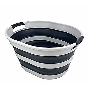 SAMMART 23L (6 Gallons) Collapsible Plastic Laundry Basket - Oval Tub/Basket - Foldable Storage Container/Organizer - Portable Washing Tub - Space Saving Laundry Hamper (Grey/Slate Grey)