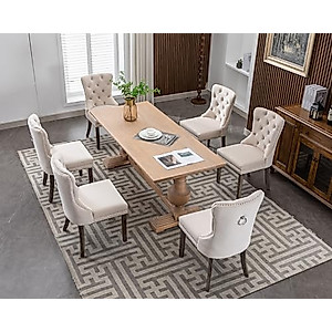 KCC Velvet Dining Chairs Set of 6, Upholstered High-end Tufted Dining Room Chair with Nailhead Back Ring Pull Trim Solid Wood Legs, Nikki Collection Modern Style for Kitchen, Beige