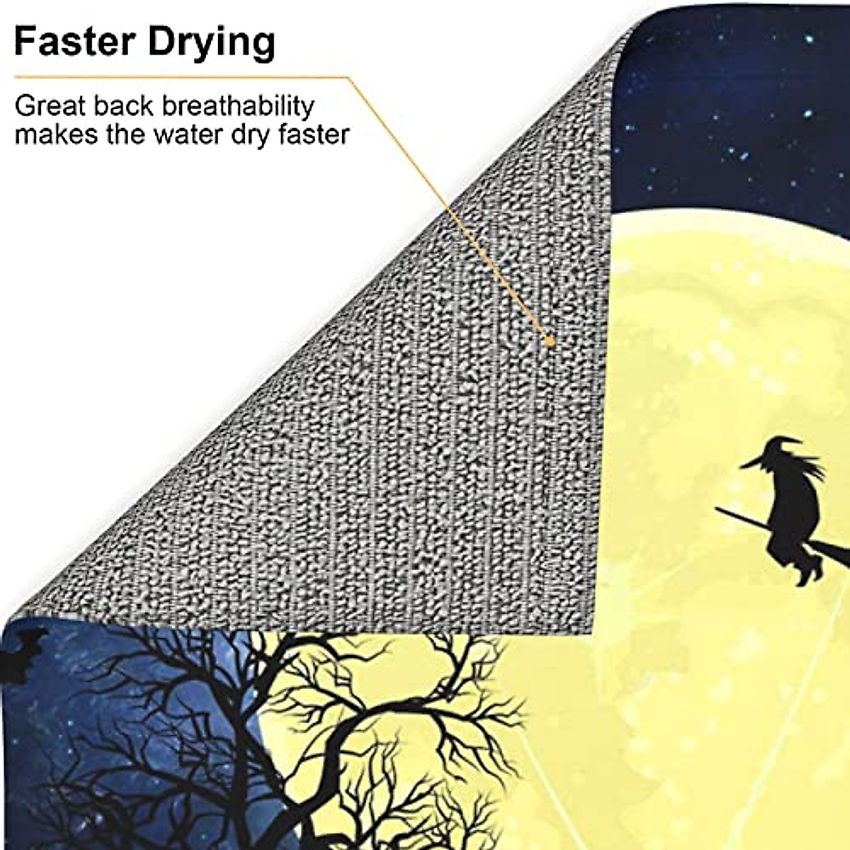 Halloween Moon Horrible Pumpkin Printed Drying Mat For Kitchen Ultra Absorbent Microfiber Dishes Drainer Mats Non-Slip Silicone Quick Dry Pad - 18 X 16inch