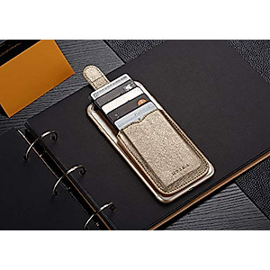 MUMUGUO Card Holder for Back of Phone,Pu Leather RFID Blocking 5 Pull Credit Card Cash Cell Phone Wallet Pocket Stick on Back iPhone(Gold)