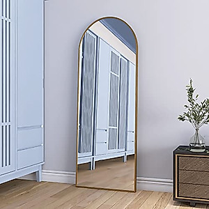 LFT HUIMEI2Y Arched Full Length Mirror, 65"x23.6" Full Body Mirror with Stand or Leaning Against Wall,Mirror with Aluminum Alloy Frame for Bedroom or Living Room, Gold