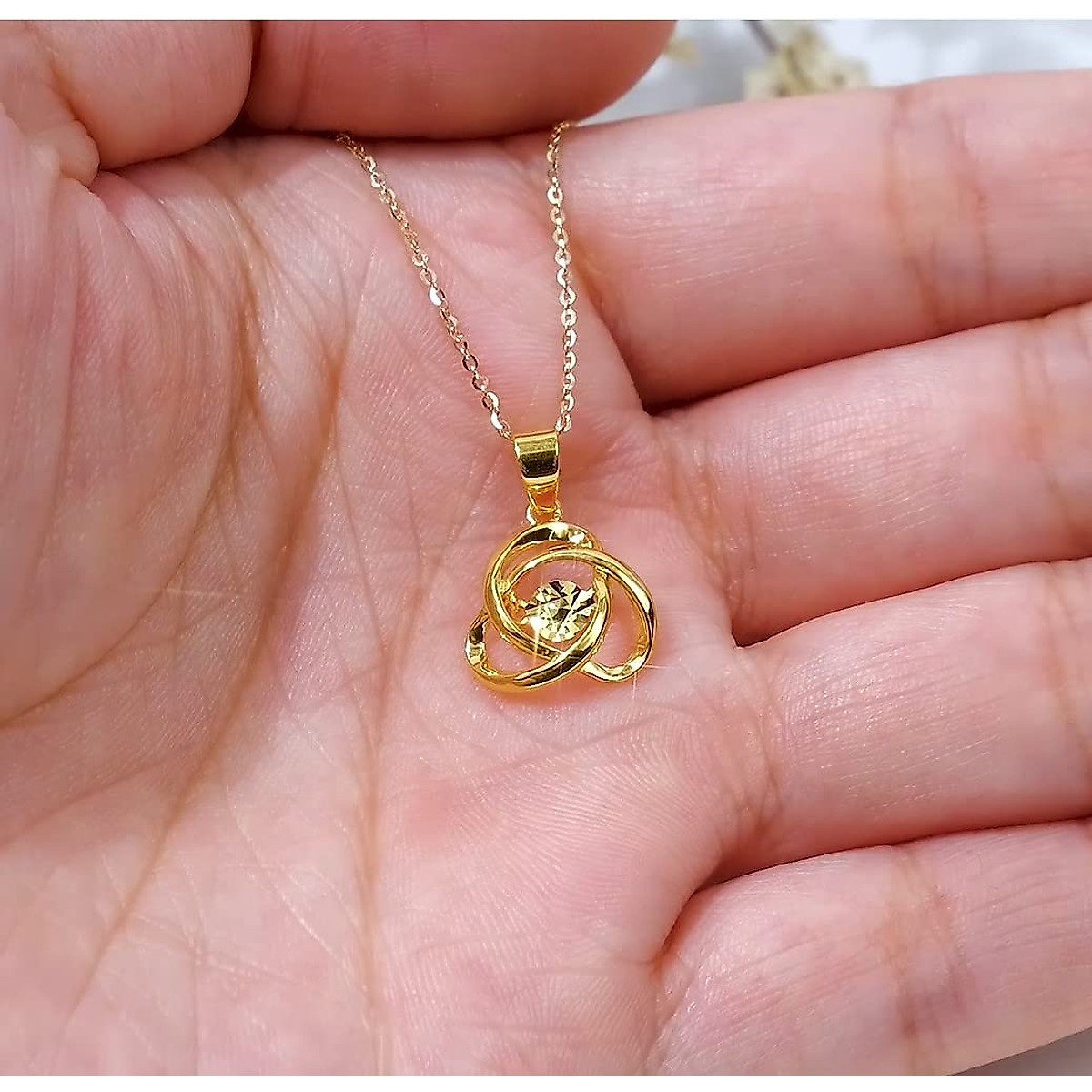 SISGEM 18k Yellow Gold Love Knot Pendant Necklace for Women, Real 18 Karat Gold Anniversary Jewelry for Wife, Birthday Gifts for Mother, Present for Her, 18"