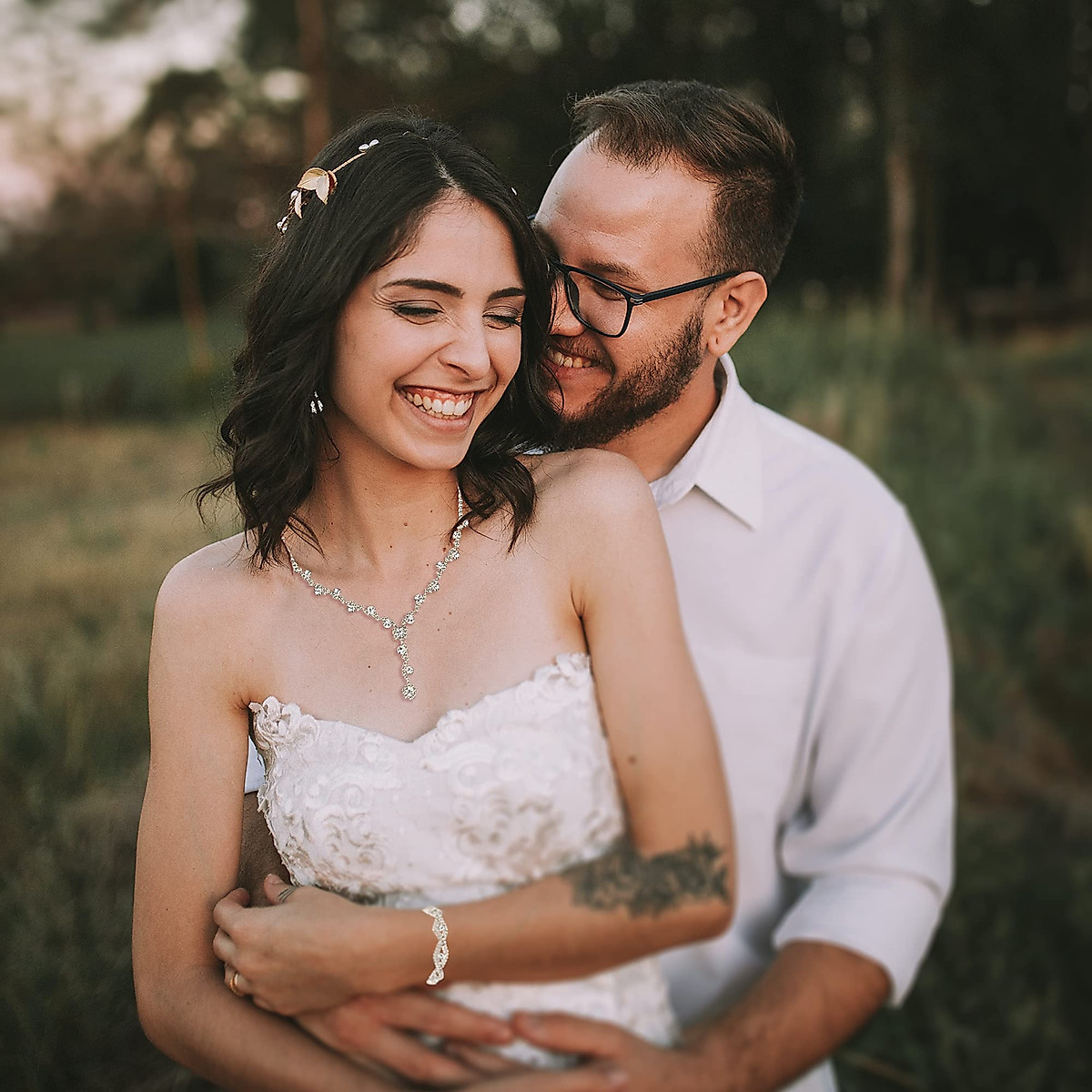 YANODA Clear Crystal Wedding Jewelry for Bride Rhinestone Necklace Earrings Bracelet Jewelry Set for Wedding Silver-Tone Bridal Bridesmaid Wedding Evening Party Prom Jewelry Set