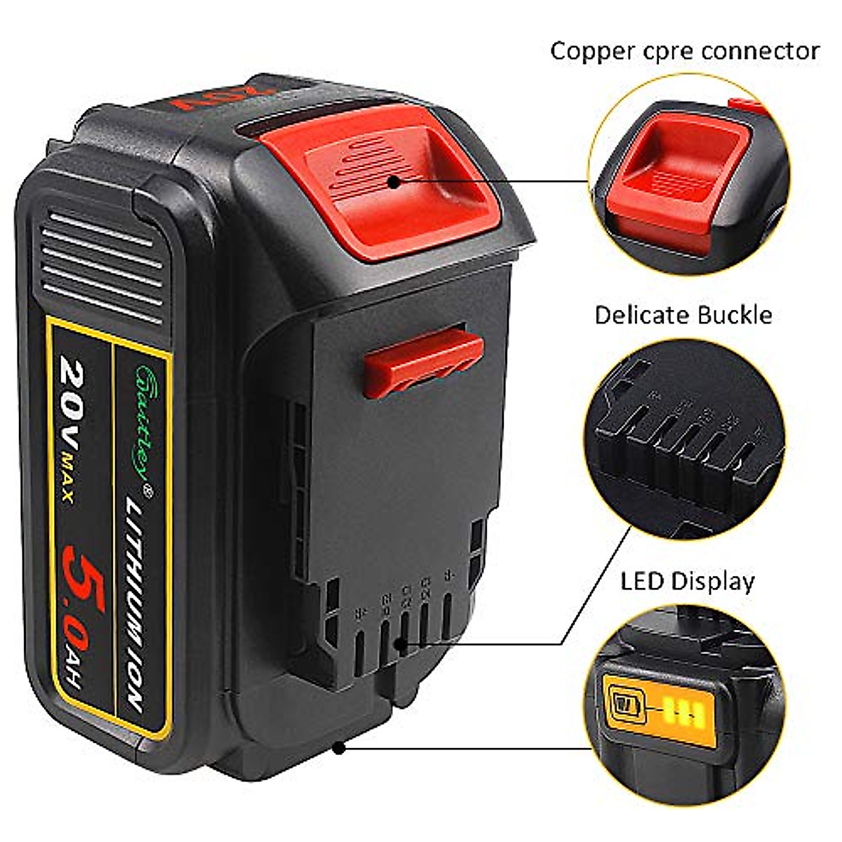 waitley 20V 5.0Ah Replacement Battery Compatible with Dewalt DCB200 20 Volt Cordless Power Tools