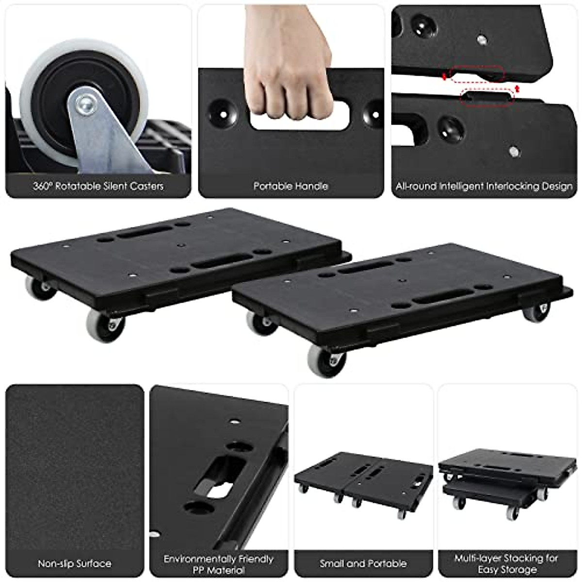 Kqiang 2 PCS Furniture Dolly for Moving,Interlocking Furniture Movers with Wheels,Heavy Furniture Roller Move Tool Set 500 Lbs Capacity Appliance Mover Rollers