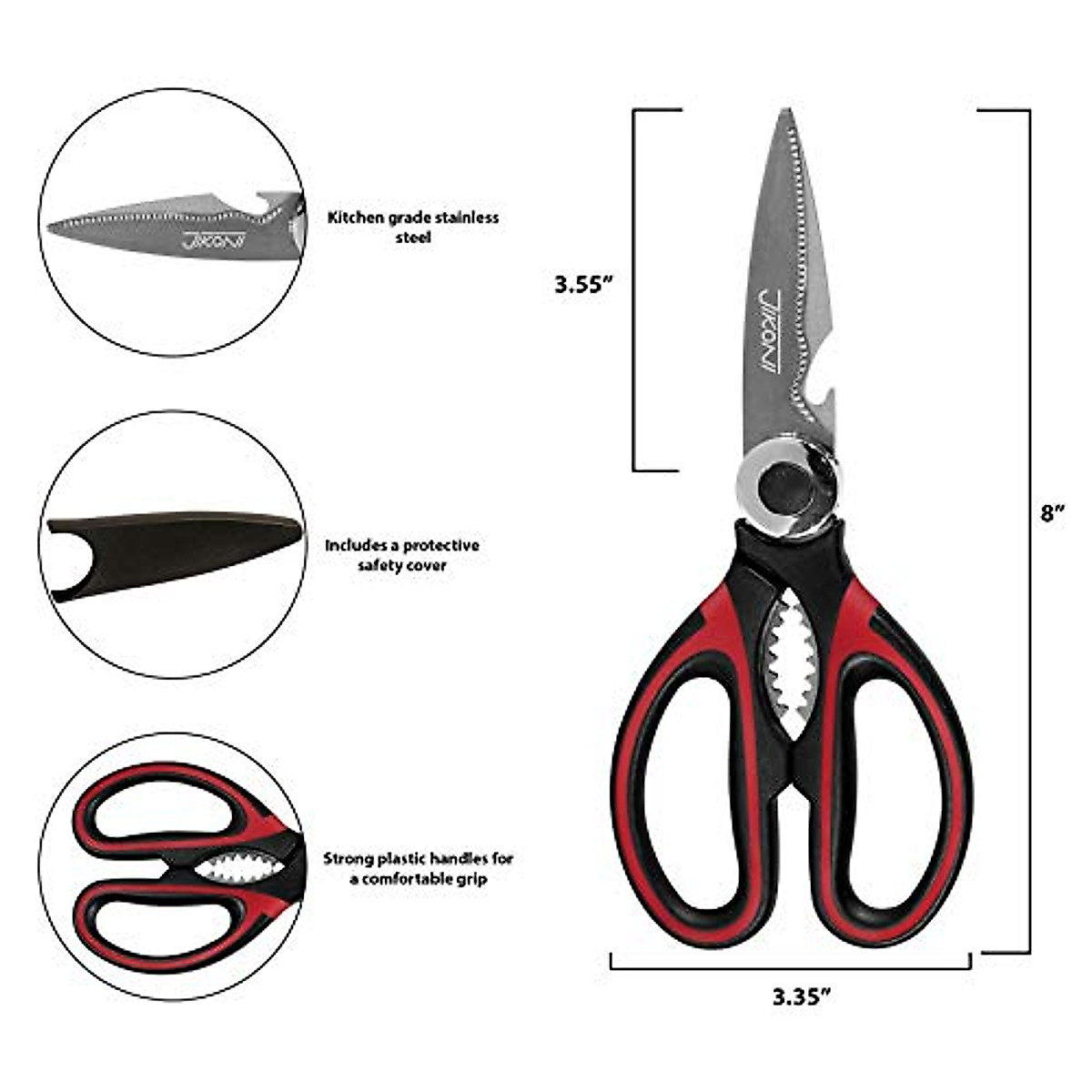 Jikoni twin-pack multipurpose kitchen scissors - heavy-duty kitchen shears, stainless steel dishwasher safe, meat, poultry, chicken, and general use, and suitable for both left and right handed people