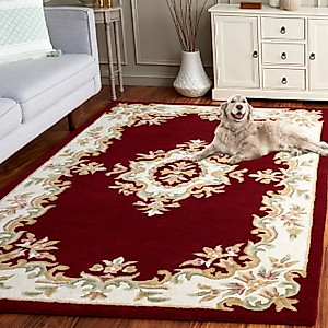 SAFAVIEH Aubusson Collection Area Rug - 3' x 5', Red & Ivory, Handmade Traditional Wool, Ideal for The Living Room, Bedroom, Dining Room (AUB301Q-3)
