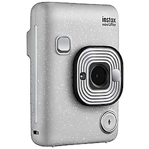 Fujifilm Instax Mini LiPlay Hybrid Instant Camera (Stone White) + Fujifilm Instax Instant Film (40 Shots) + 32GB mciroSDHC Memory Card + Camera/Video Case + Photo4Less Cleaning Cloth – Deluxe Bundle