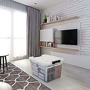 Hespama 50 Quart Clear Plastic Storage Box Bin with Wheels, 4 Packs