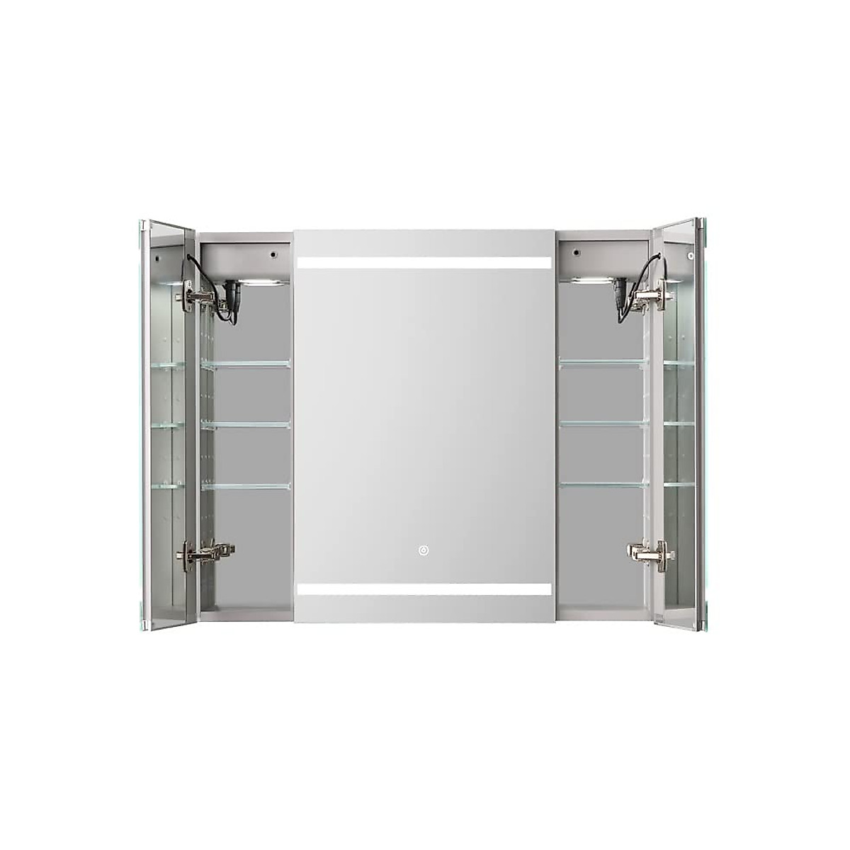 AQUADOM Royale Plus LED Medicine Mirror Cabinet 36in x 30in x 5in 3 Doors, Recessed Surface Mounted, Defogger, LED 3X Makeup Mirror, Electrical Outlets, Interior LED Light
