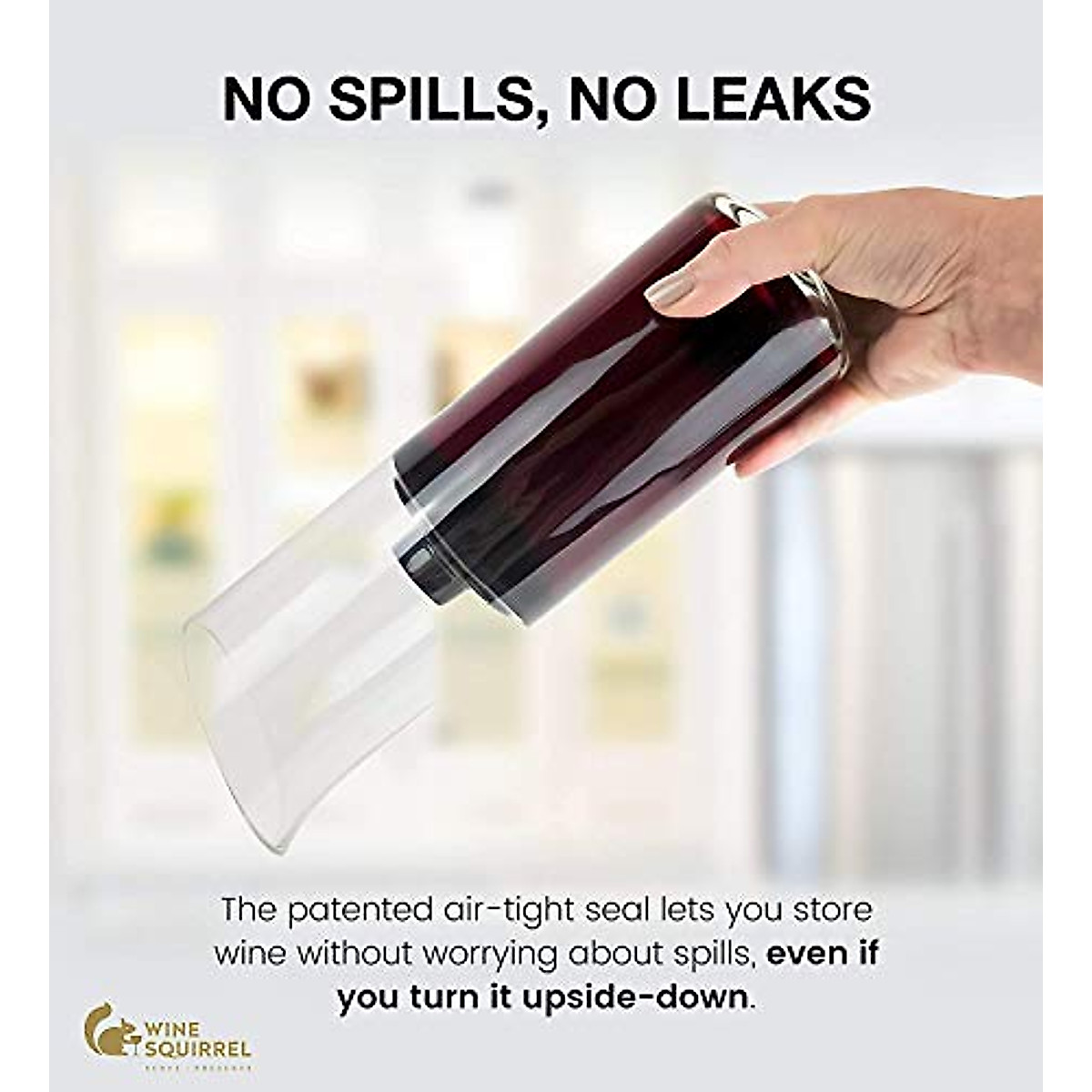 Wine Squirrel Wine Preserving Glass Decanter | Keeps Wine Fresh for Weeks | Air Tight Luxury Wine Saver Carafe | Best Wine Gift