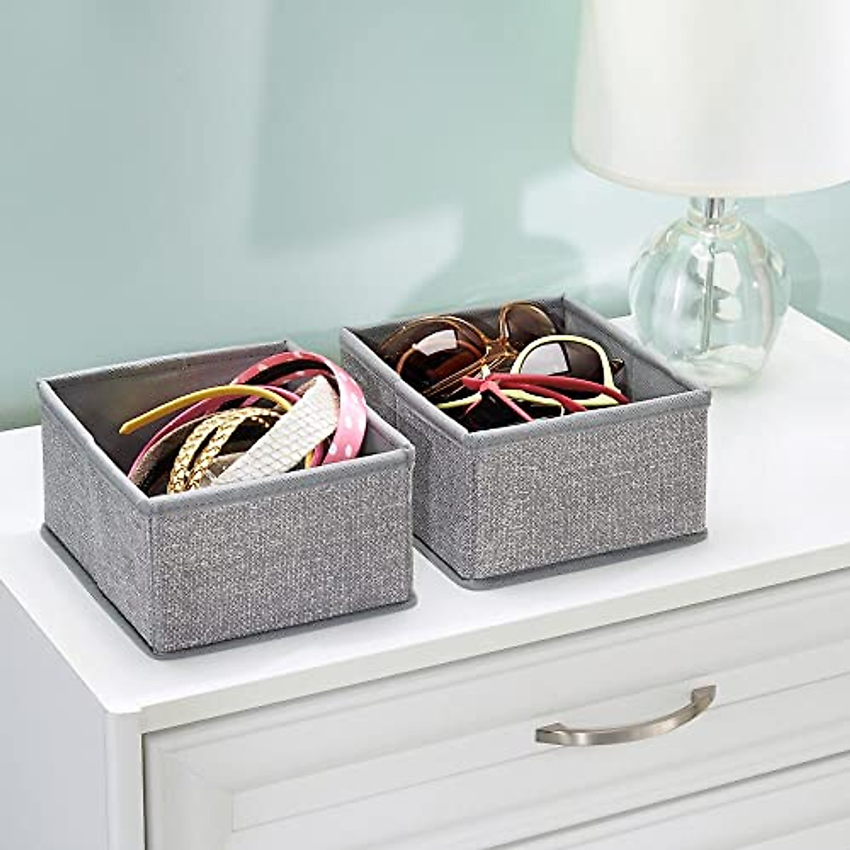 mDesign Rectangular Soft Fabric Dresser Drawer and Closet Storage Organizer Bin for Lingerie, Bras, Socks, Leggings, Clothes, Jewelry, Scarves - Textured Print - 2 Pack - Gray