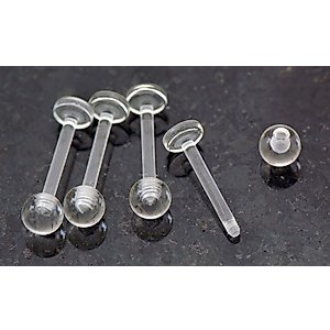 4 Pc Clear Acrylic 14g 1/2" Short Length 4mm Ball Tongue Rings Retainer No Metal