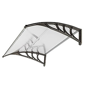 Flandre, Patio Door Window Awning Canopy, Polycarbonate Cover Front Door Outdoor Patio Awning Canopy UV Rain Snow Protection Hollow Sheet (40In x 32In, White CanopyGray Bracket), 40In x 32In, HT 100